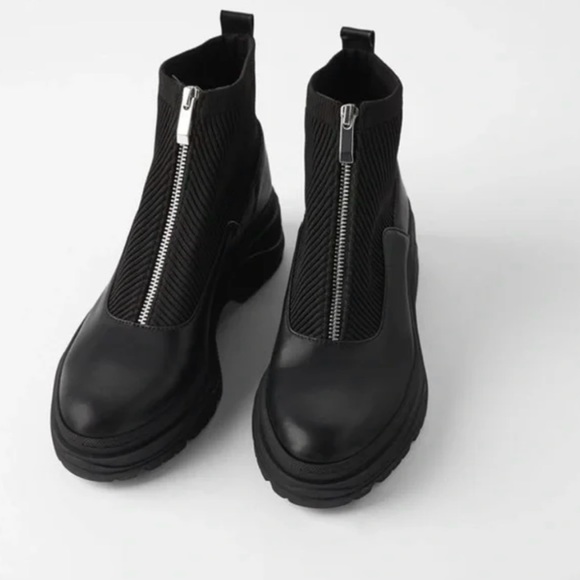 Zara | Shoes | Zara Ribbed Knit Lug Sole Zipper Combat Boots | Poshmark